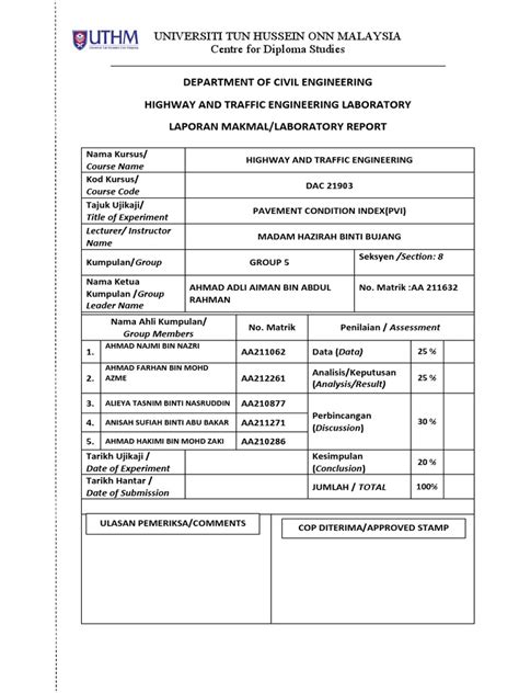 Report Pci Uthm Pdf Road Road Surface