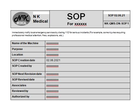 SOP Or Work Instruction Meddevregulation Com