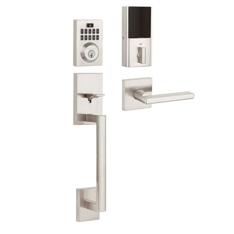 Kwikset Smartcode 913 Contemporary Satin Nickel Electronic Deadbolt With San Clemente Handleset