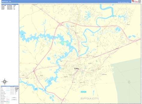 Suffolk Virginia Zip Code Wall Map Basic Style By Marketmaps Mapsales