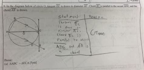 Solved 9 In The Diagram Below Of Circle O Tangent Overline Ec Is Drawn To Diameter Overline
