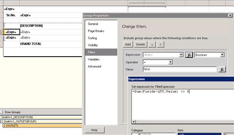 Ssrs 2008 Remove Row Where Column Group Total 0 Stack Overflow
