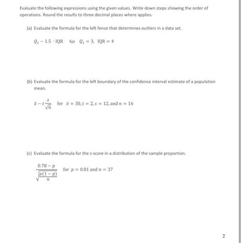 Solved Evaluate The Following Expressions Using The Given