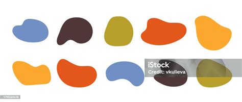 추상적인 유기적 형태 컬렉션 불규칙한 액체 형태가 설정됩니다 다채로운 아메바 얼룩 얼룩 방울 또는 얼룩 묶음 라벨 스티커 배너 태그 콜라주를 위한 다양한 디자인 요소 벡터