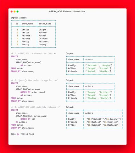 Use Arrayagg To Flatten Columns To Lists