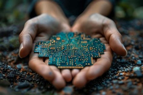 Hands Holding Microchip With Green Circuit Board Symbolizing