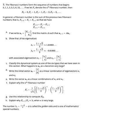 Solved The Fibonacci Numbers Form The Sequence Of Numbers Chegg Com