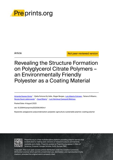 Pdf Revealing The Structure Formation On Polyglycerol Citrate Polymers An Environmentally