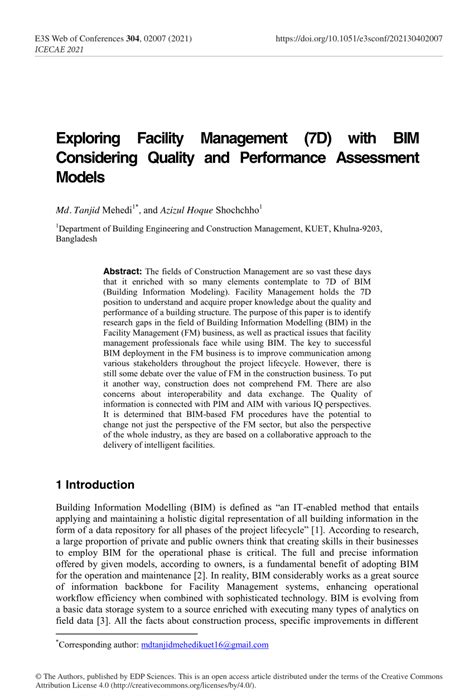 Pdf Exploring Facility Management 7d With Bim Considering Quality