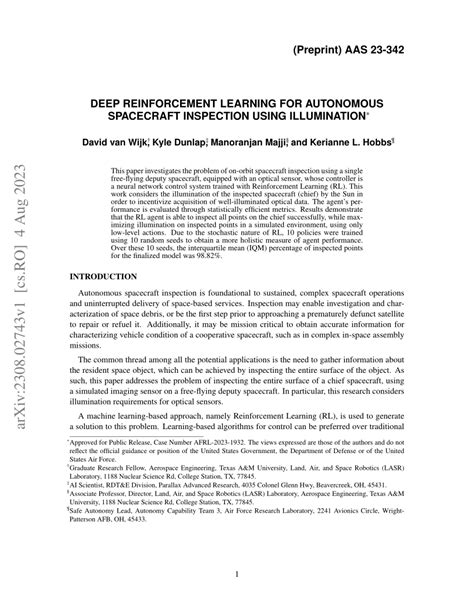 Pdf Deep Reinforcement Learning For Autonomous Spacecraft Inspection Using Illumination
