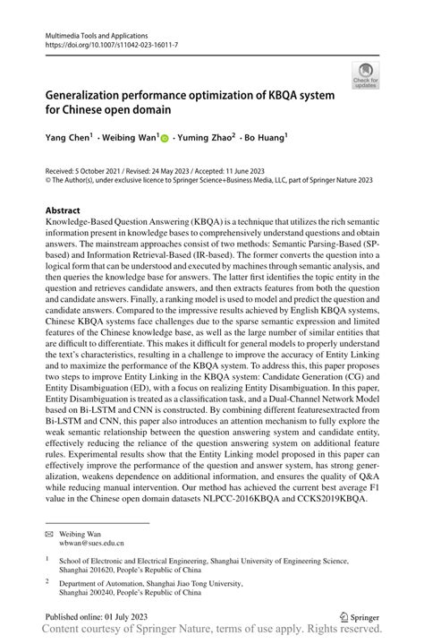 Generalization Performance Optimization Of Kbqa System For Chinese Open