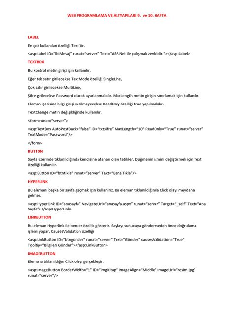 Web Programlama Altyapıları 9 Ve 10 Hafta Ders Notu Pdf