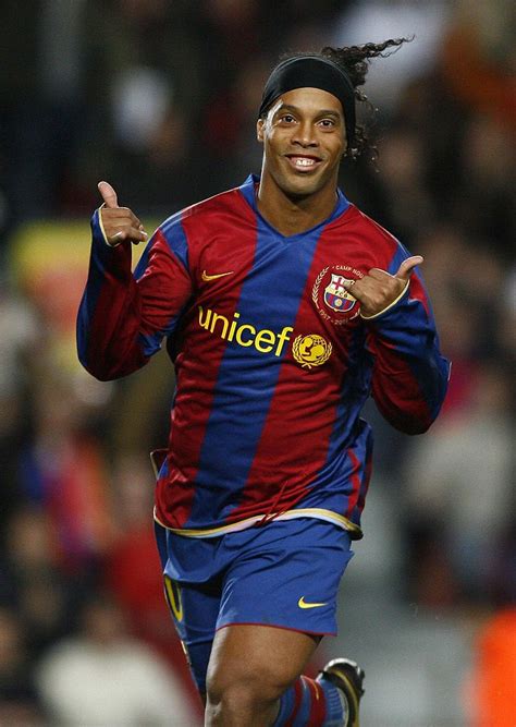 Fc Barcelona S Brazilian Ronaldinho Celebrates After Scoring Against