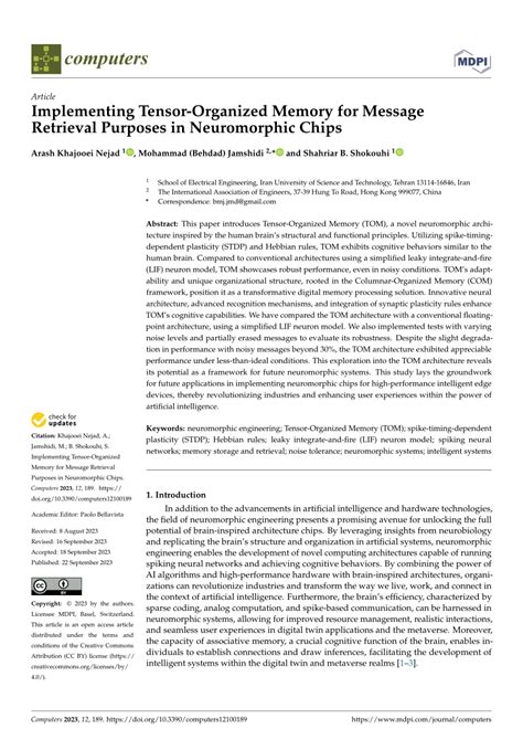 Pdf Implementing Tensor Organized Memory For Message Retrieval Purposes In Neuromorphic Chips