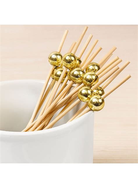 Palitos De Bambu Para Petiscos Bolinhas Douradas 12cm Silver Festas