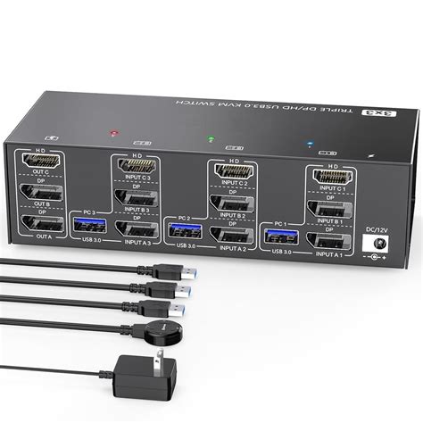 Kceve Kvm Switch 3 คอมพิวเตอร์ 3 จอภาพ Hdmi Displayport Usb 3 0 Kvm Switcher 8k 30hz 4k 144hz
