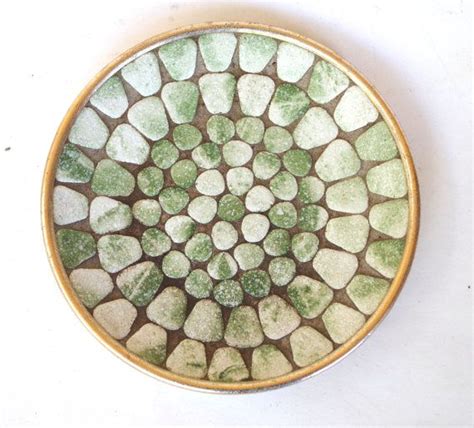 Vintage 1950s Mid Century Modern Green Mosaic Tile Plate Green Mosaic
