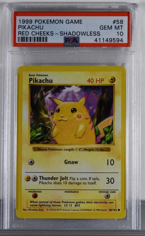 Sold At Auction Pokemon Base Shadowless Red Cheeks Pikachu Psa 10