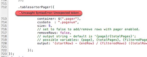 Javascript Jquery Table Pager Unexpected Token Django Stack Overflow
