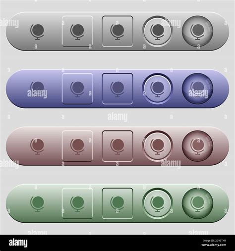 globe icons on rounded horizontal menu bars in different colors and