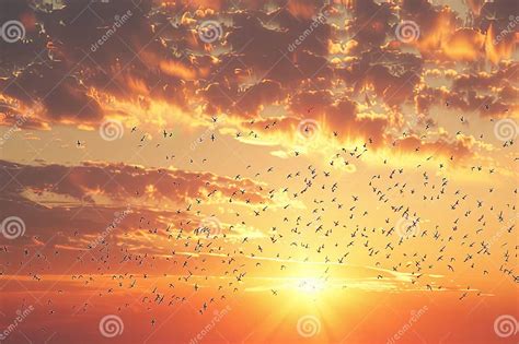 A Flock Of Birds Gracefully Soaring Through The Sky During A Beautiful
