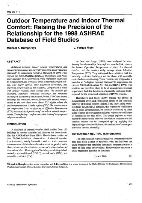 Pdf Outdoor Temperature And Indoor Thermal Comfort Raising The