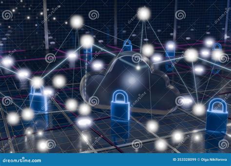Digital Cloud Network With Glowing Locks Representing Cybersecurity