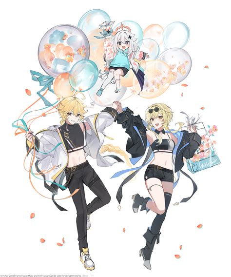 Lumine Aether And Paimon Genshin Impact Drawn By Boo Danbooru