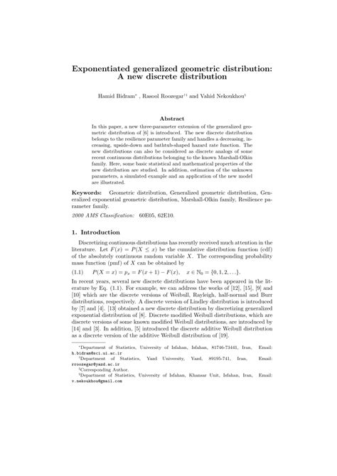 Pdf Exponentiated Generalized Geometric Distribution A New Discrete Distribution
