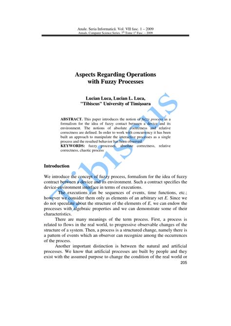 PDF Aspects Regarding Operations With Fuzzy Processes