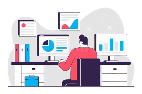 Data Analyst At Work In The Office Image Flat Vector Illustration