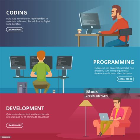 Spanduk Horizontal Dengan Ilustrasi Desainer Dan Programmer Ilustrasi
