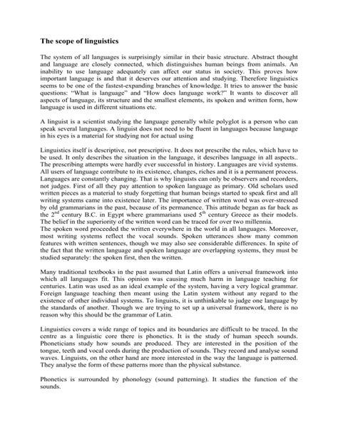 Scope Of Linguistics Branches Structure And Language Use