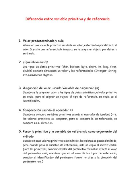 Diferencia Entre Variable Primitiva Y De Referencia Pdf Variable Informática Parámetro