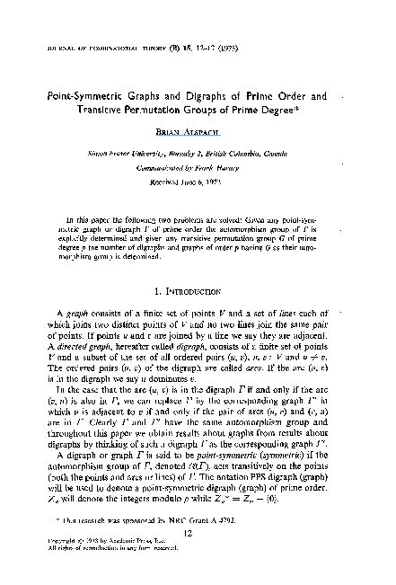 Pdf Point Symmetric Graphs And Digraphs Of Prime Order And Transitive