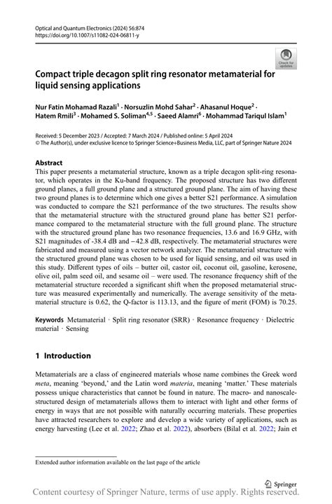 Compact Triple Decagon Split Ring Resonator Metamaterial For Liquid Sensing Applications