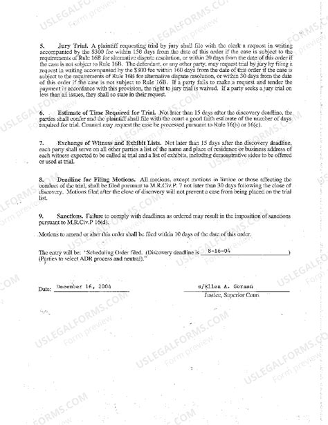Maine Scheduling Order From The Superior Court Us Legal Forms