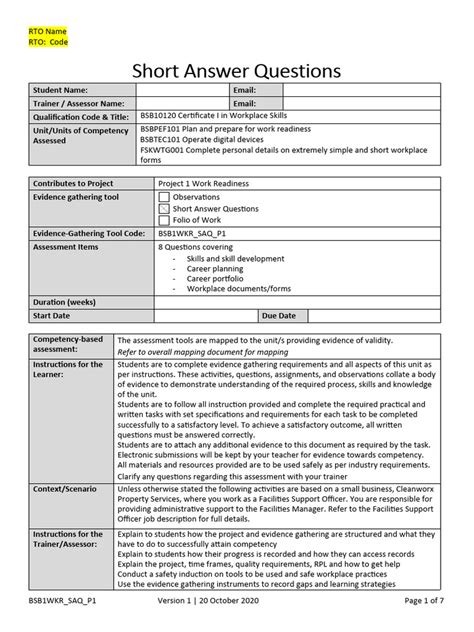 Short Answer Questions Bsb1wkr Saq P1 Pdf Learning Internet