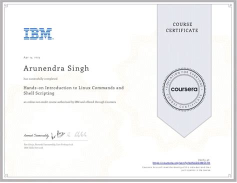 completed linux commands and shell scripting on coursera arunendra