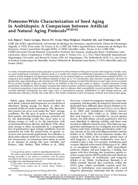 Pdf Proteome Wide Characterization Of Seed Aging In Arabidopsis A