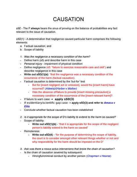 Causation Exam Scaffold Causation S5e The P Always Bears The Onus