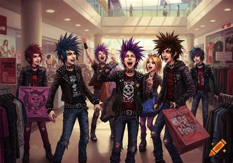 Several People Dressed In Emo Gothic Style Clothing Are Shopping In A