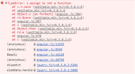on xeditable save console error appearing assign is not a function