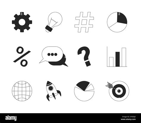 Business Management App Ui Design Black And White 2d Line Objects Set