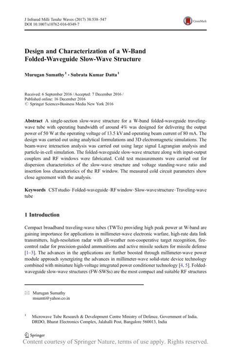 Design And Characterization Of A W Band Folded Waveguide Slow Wave