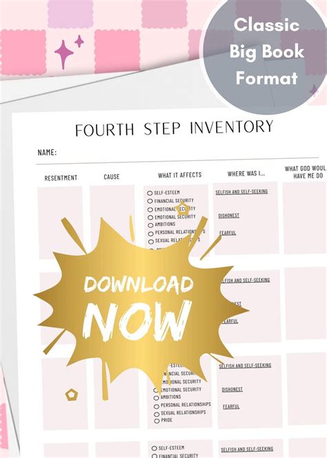 Fourth Step Inventory Worksheet Landscape Aa Step 4 Printable Pdf
