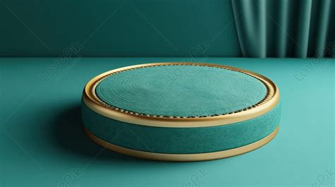황금색 실 직물 배경을 갖춘 고급스러운 청록색 3d 디스플레이 스탠드의 상단 뷰 터키 옥 배경 청록색 배경 금색 배경 이미지 Hd 터키 옥 청록색 금색 배경 사진