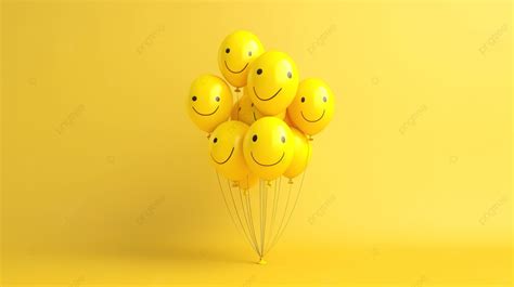 쾌활한 3d 렌더링 밝은 노란색 공기 풍선은 행복한 얼굴을 특징으로 합니다 웃는 얼굴 미소 배경 풍선 배경 일러스트 및