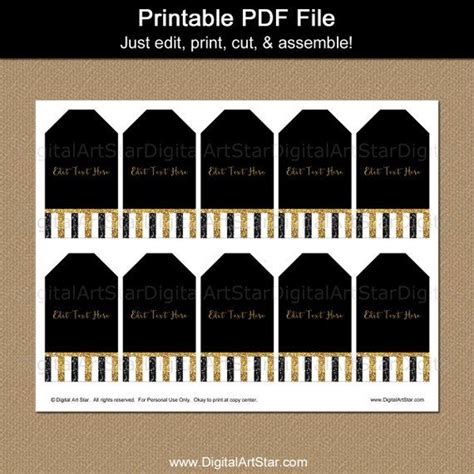 Birthday Glitter Tags Black Gold Party Favor Tags 50th Birthday Tags