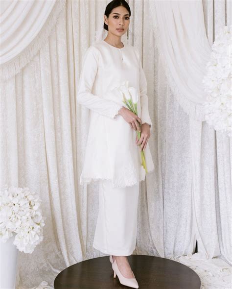 Kurung Akad Nikah Putih Minimalis Gaun Pengantin Sederhana Pakaian Pernikahan Gaun Pengantin